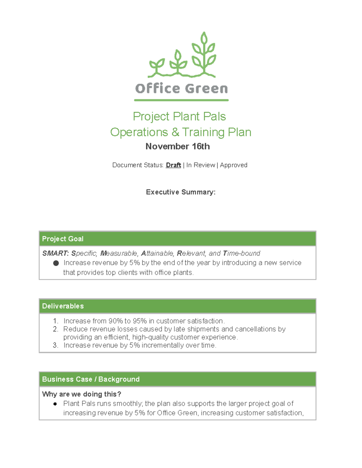 Activity Template Project charter - Project Plant Pals Operations ...