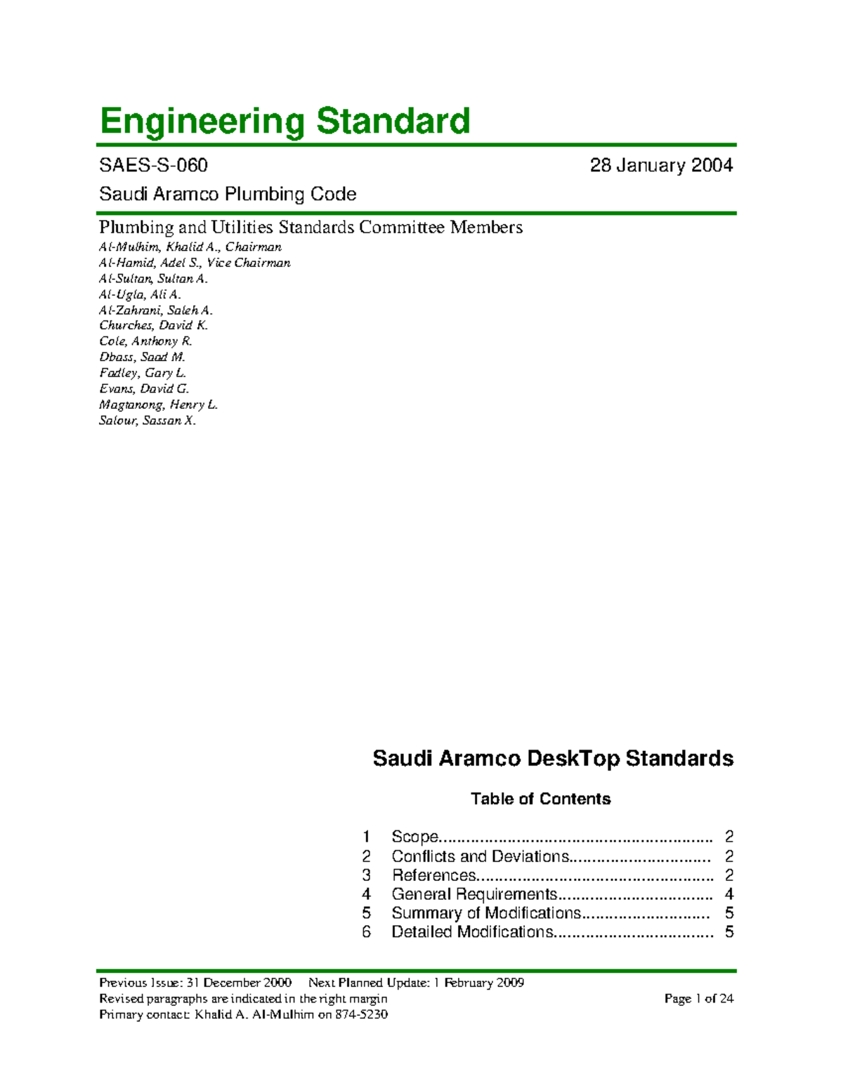 SAES-S-060: Saudi Aramco Plumbing Code Overview and Updates - Studocu