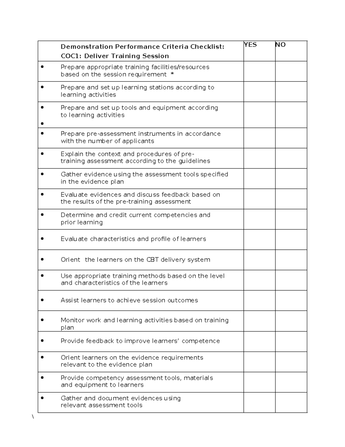 IAT Demonstration Performance Criteria Checklist for Training Sessions ...