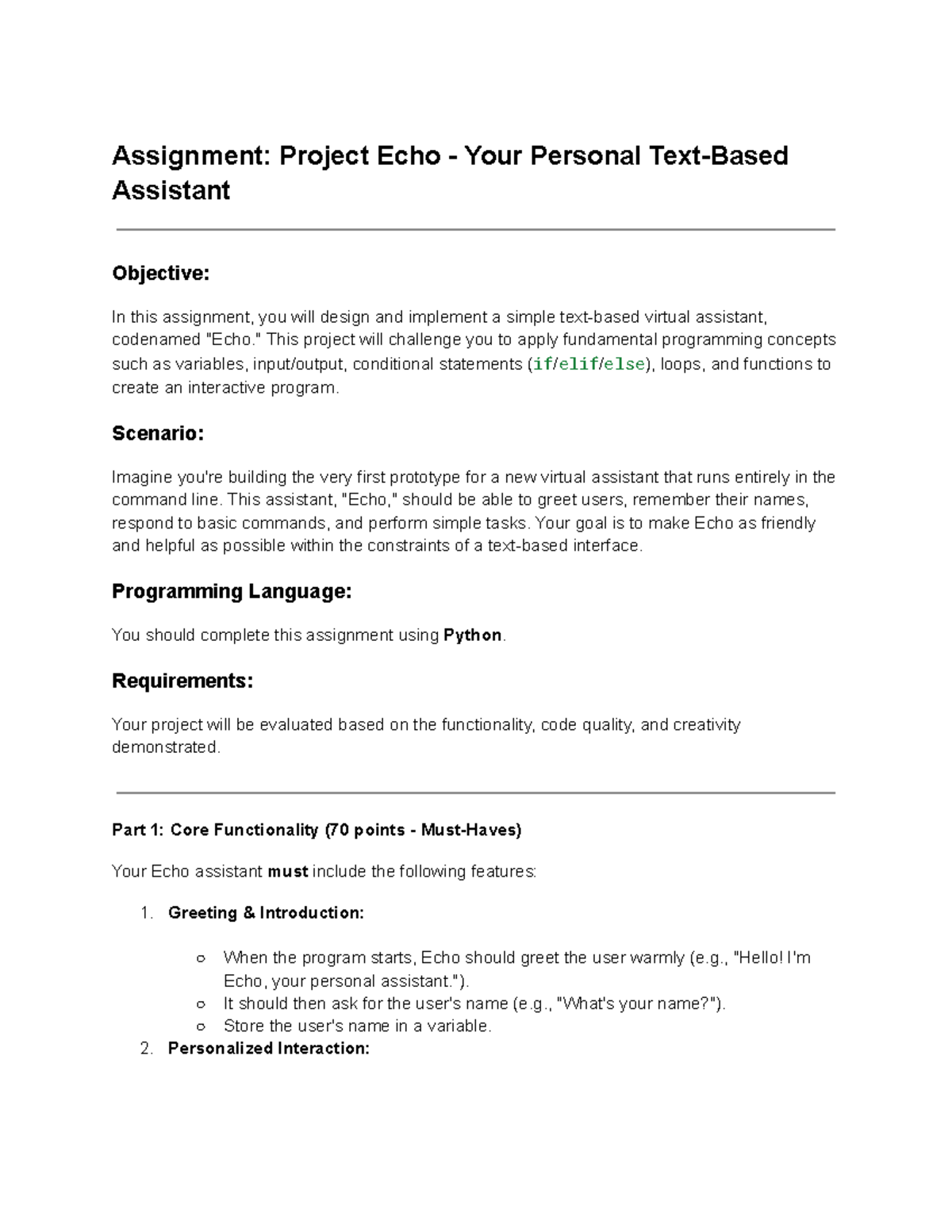 Assignment: Project Echo - Your Personal Text-Based Assistant (CS101 ...