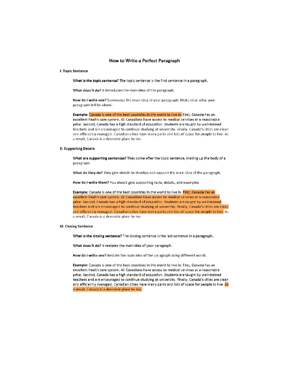 How to Write a Paragraph: Topic, Details, and Closing Sentences - Studocu