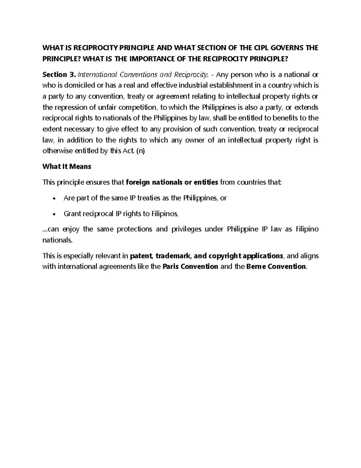 Reciprocity Principle in CIPL: Importance and Governing Section - Studocu