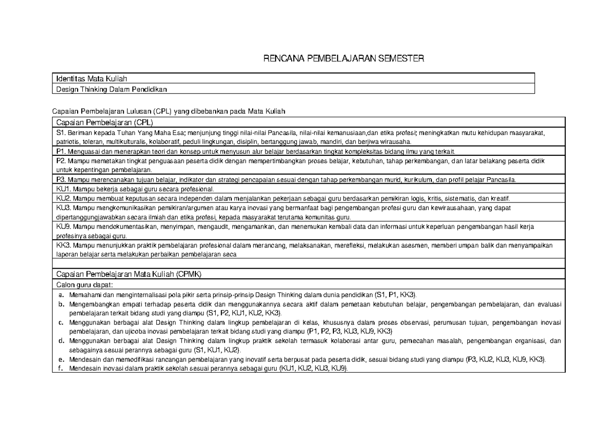 18. RPS Design Thinking: Penerapan dan Inovasi dalam Pendidikan - Studocu