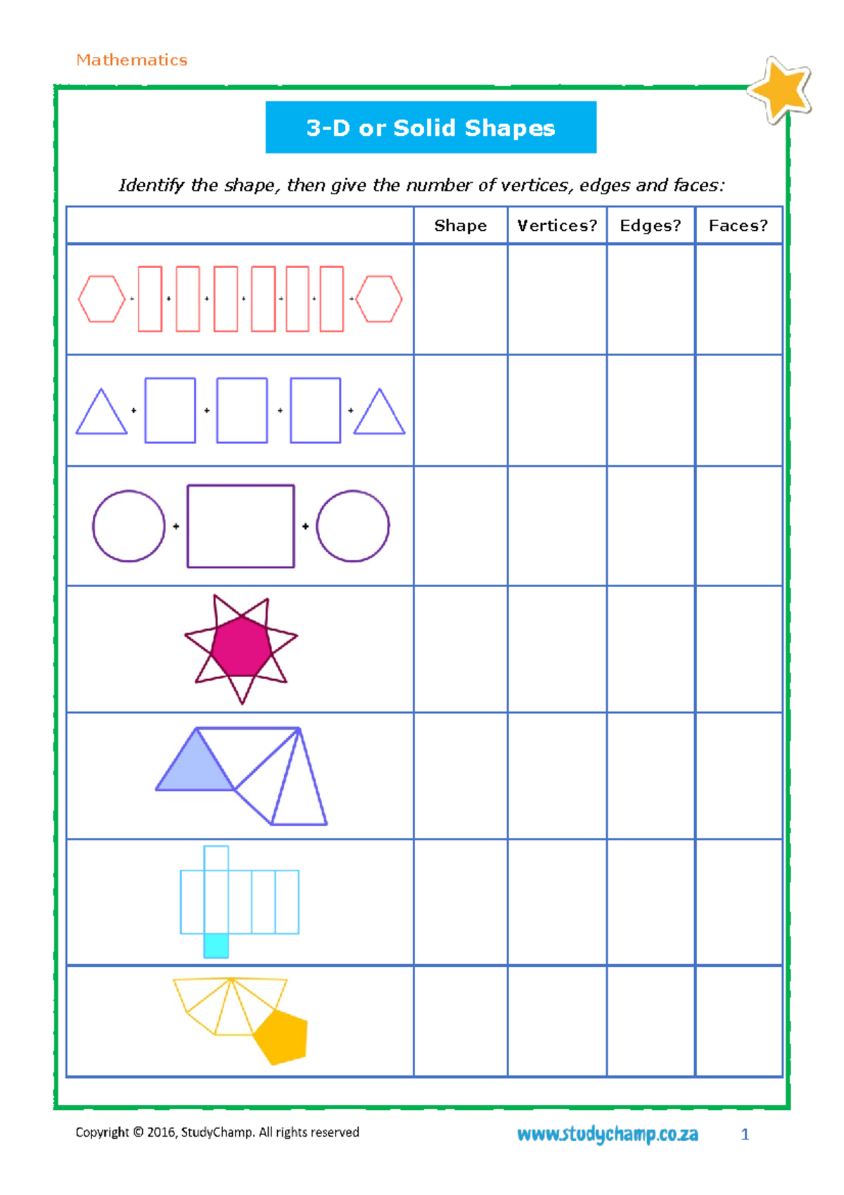 3D Shapes worksheet - Additional resources - Identify the shape, then ...