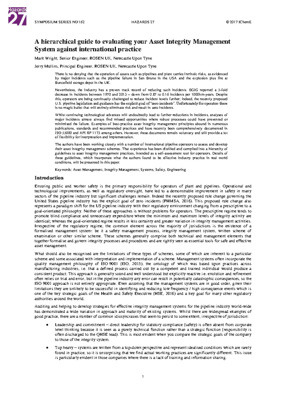 A Hierarchical Guide to Asset Integrity Management Systems - SYMPOSIUM ...