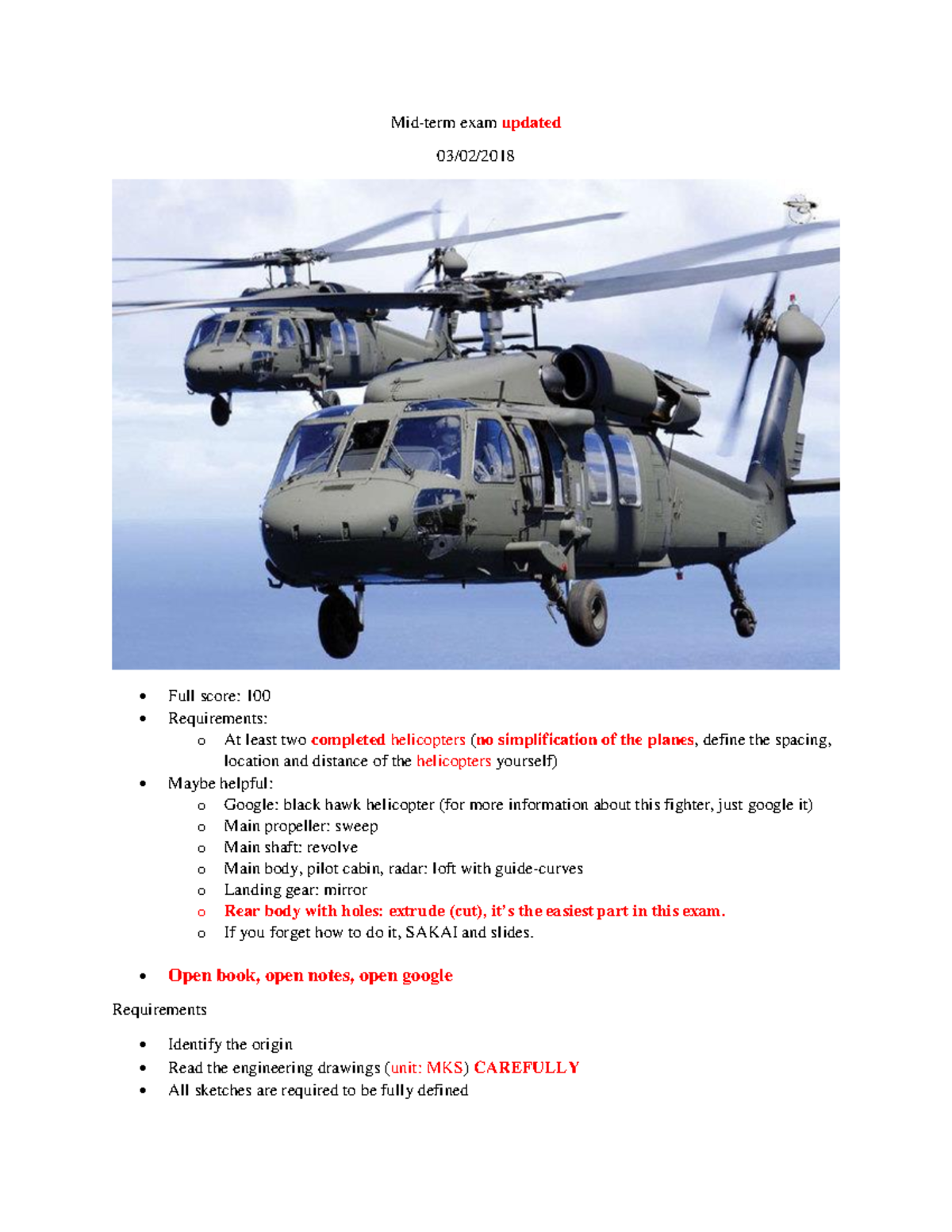 2018 Spring Midterm Exam: Helicopter CAD Design Requirements - Studocu