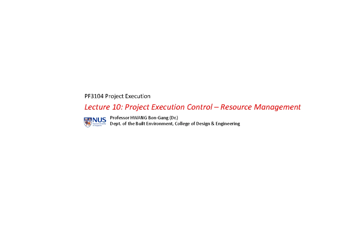PF3104 L11 Proj.Execution Control - Resource Loading - PF3104 Project ...