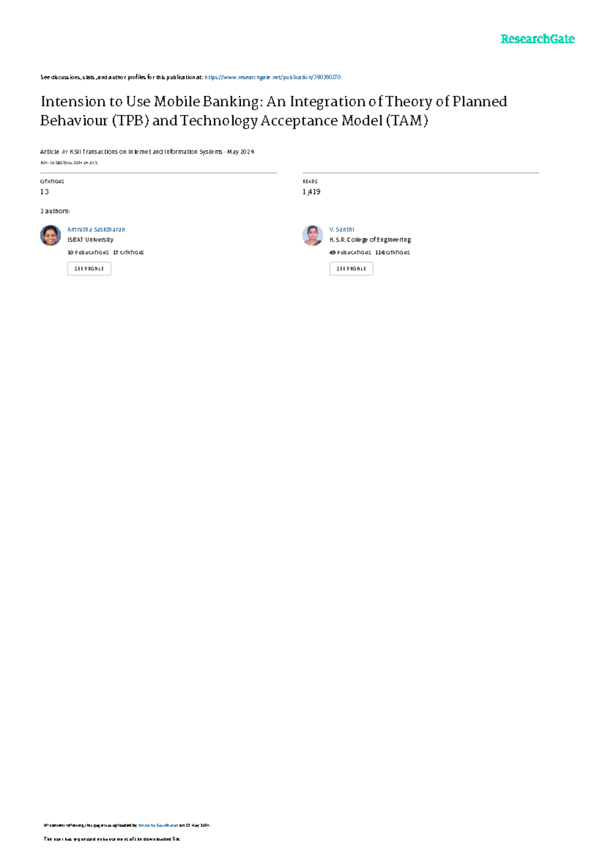 Intention to Use Mobile Banking: Integrating TPB and TAM Insights - Studocu