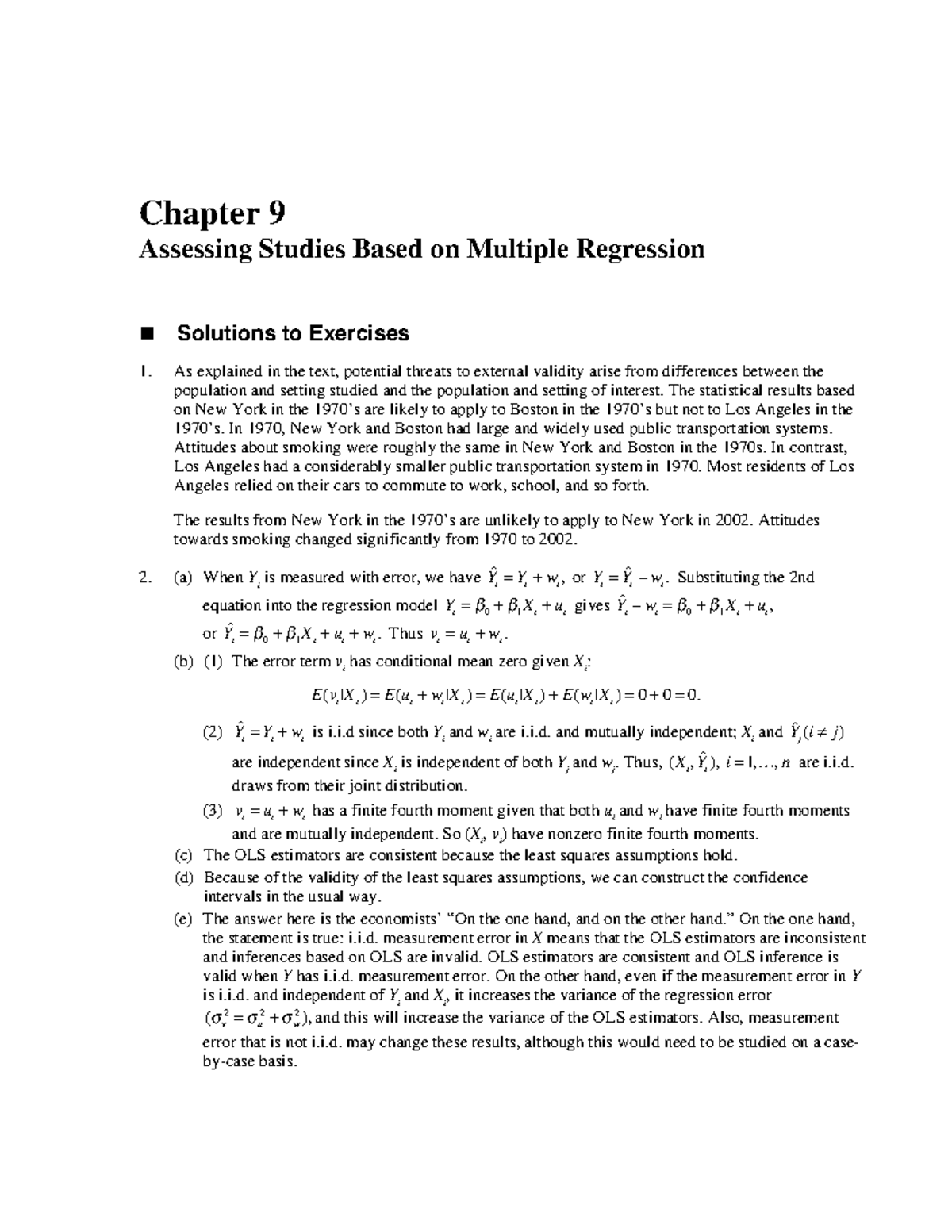 Chapter 9: Assessing Multiple Regression Studies - Exercise Solutions - Studocu