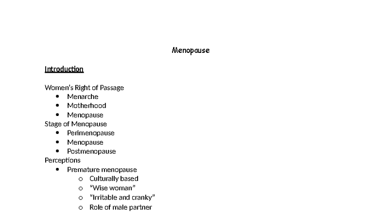 Menopause Overview: Stages, Symptoms, and Treatments Notes - Studocu