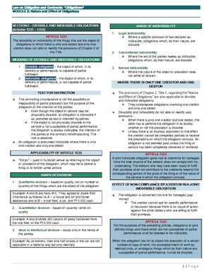 Arts. 1262 - 1274 (Law on Obligations and Contracts) - Nature and ...