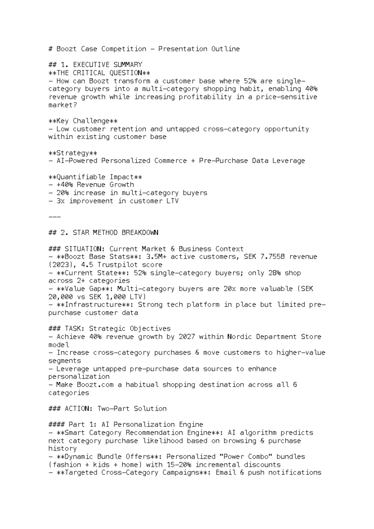 Boozt Case Competition Presentation Outline: Strategic Growth Plan ...