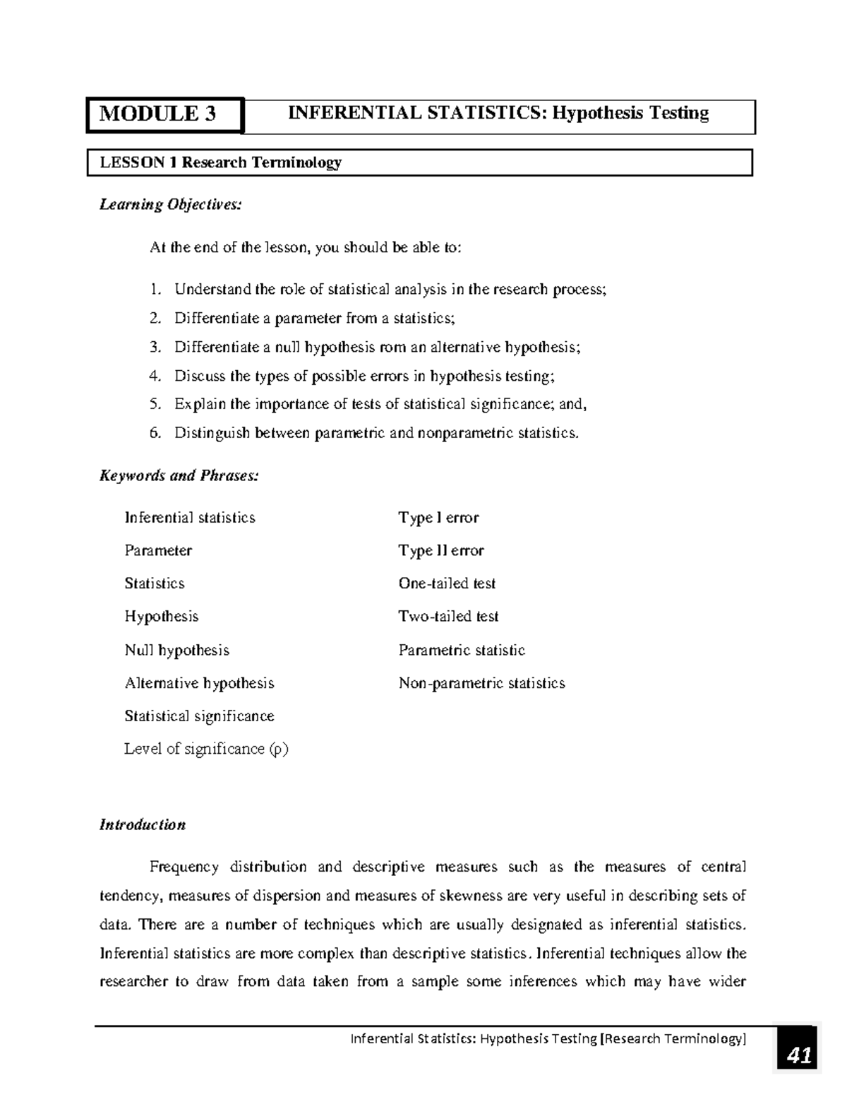 Module 3 Lesson 1 41-45 - ........ - Inferential Statistics: Hypothesis ...