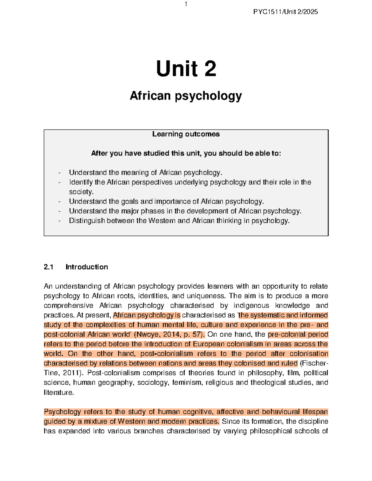PYC1511 Unit 2: Understanding African Psychology and Its Perspectives ...
