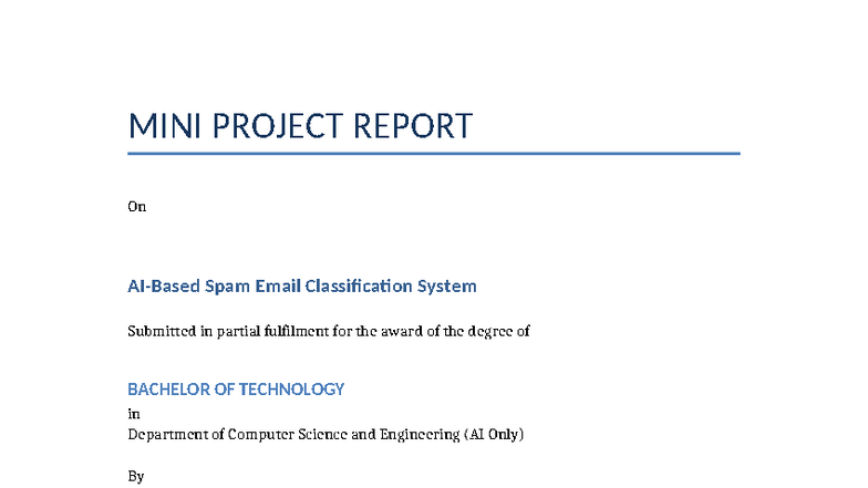 AI Mini Project Report: Spam Email Classification System - Studocu