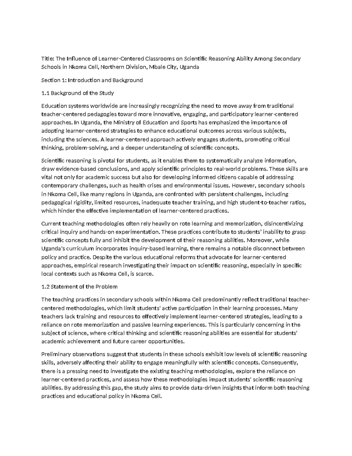 Title: The Impact of Classroom Practices on Scientific Reasoning in ...