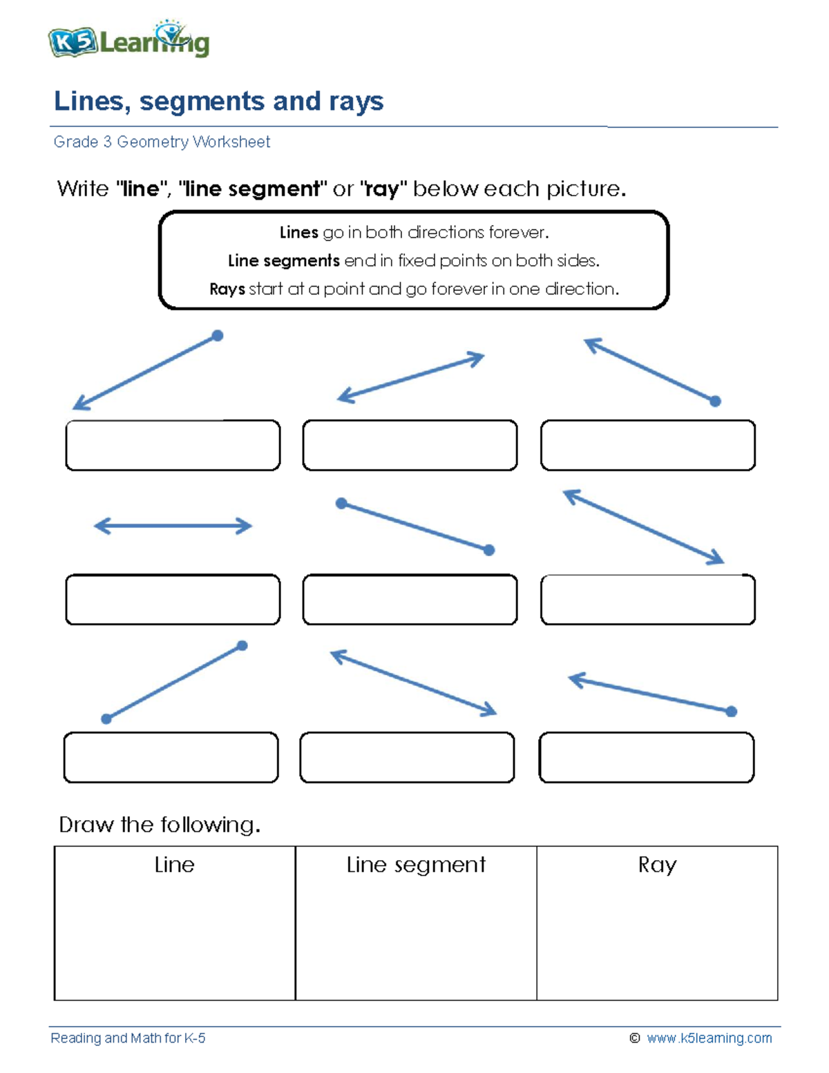 Grade 3 geometry lines segments rays b - elementary education - Reading ...