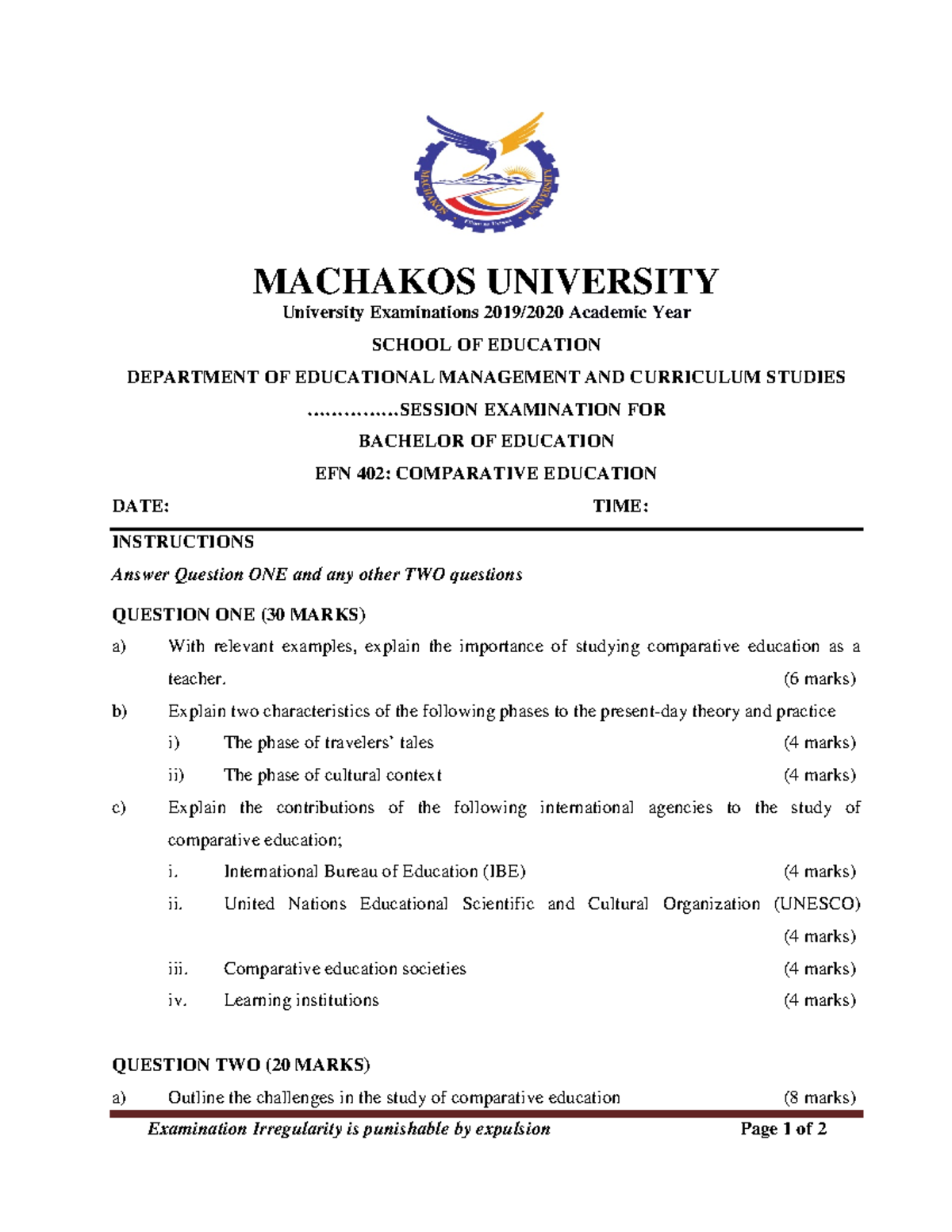 EFN 402: Comparative Education Exam Notes and Key Concepts - Studocu