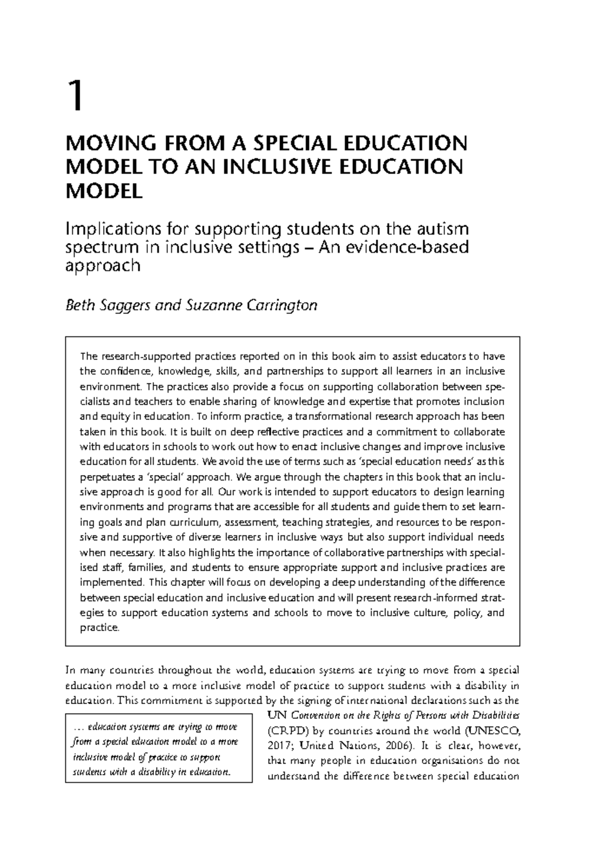 Moving From a Special Education Model to an Inclusive Education Model ...