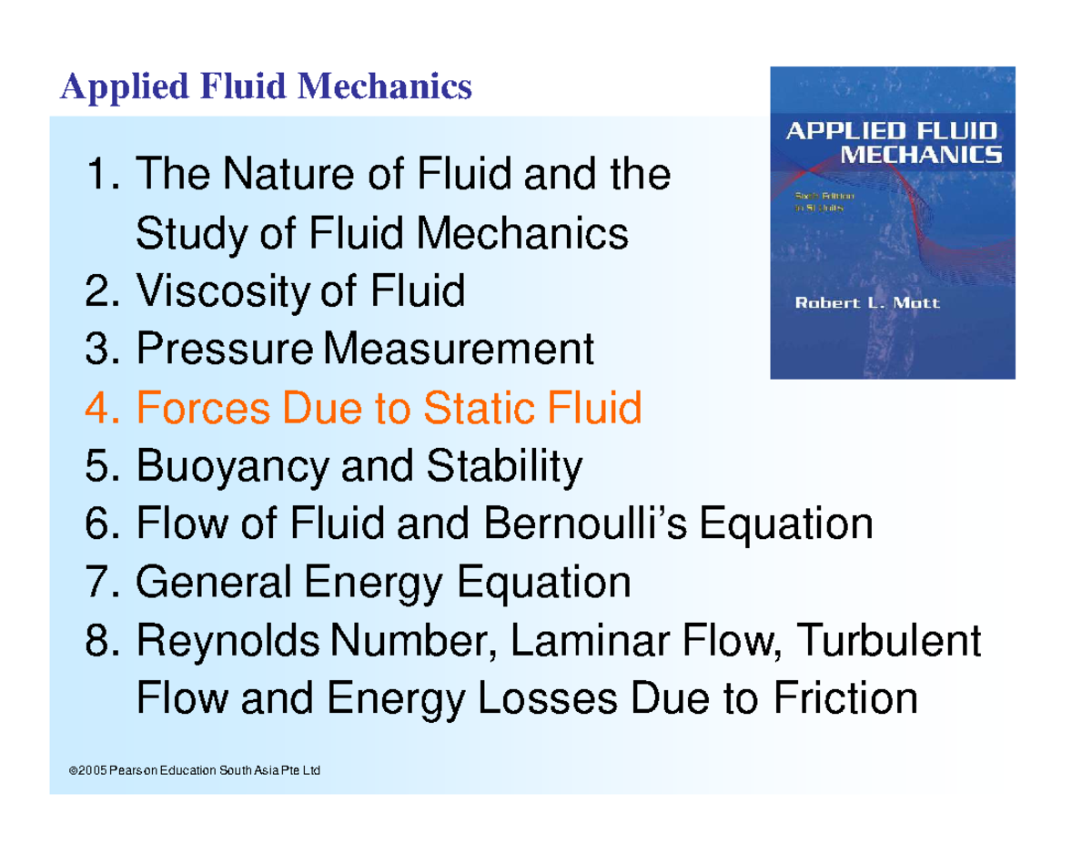 Applied Fluid Mechanics (AFM) - Chapter 4: Forces Due to Static Fluid ...