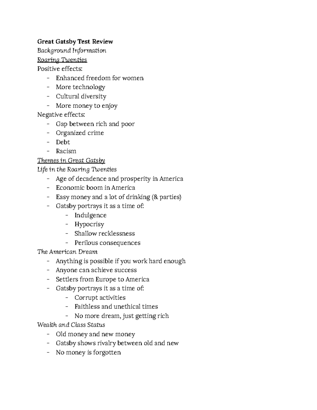 Great Gatsby Test Review: Themes & Effects of the Roaring Twenties ...