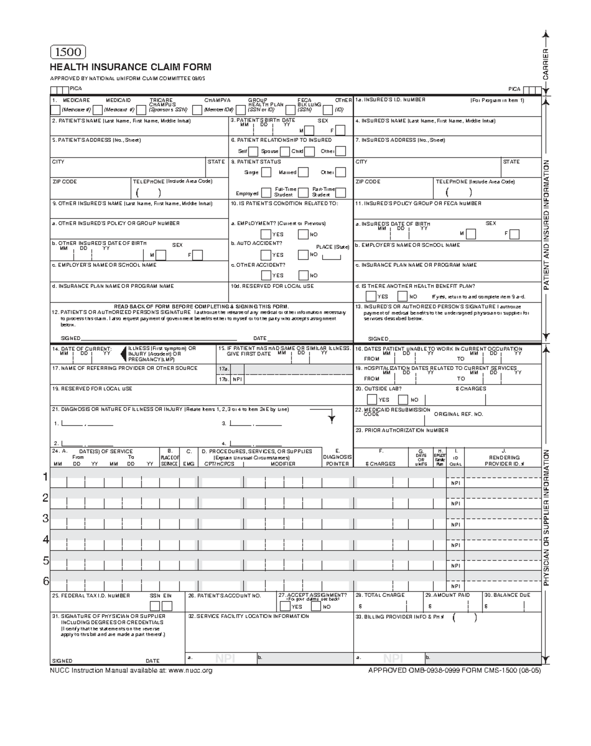 CMS Form 1500 Health Insurance Claim Submission Guide - Studocu