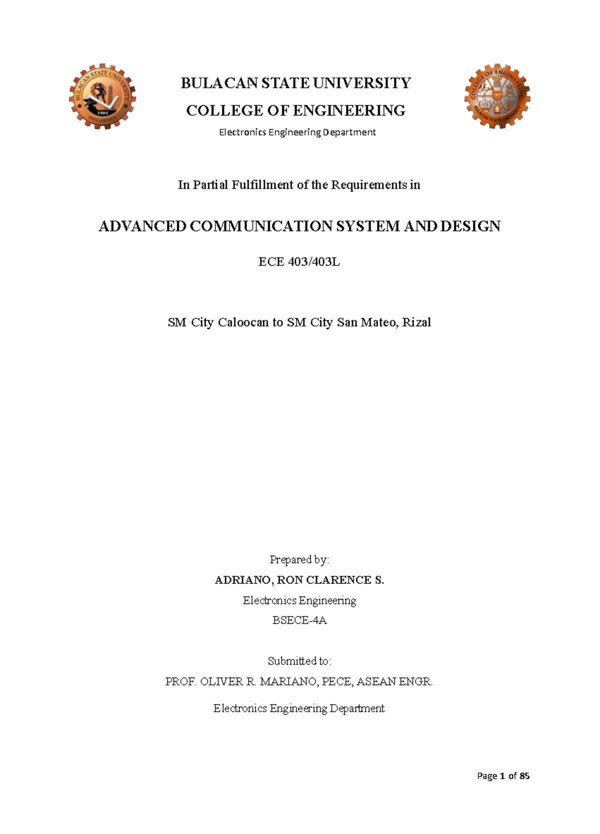 ECE Advanced Communication System Design: Microwave Link from SM City ...