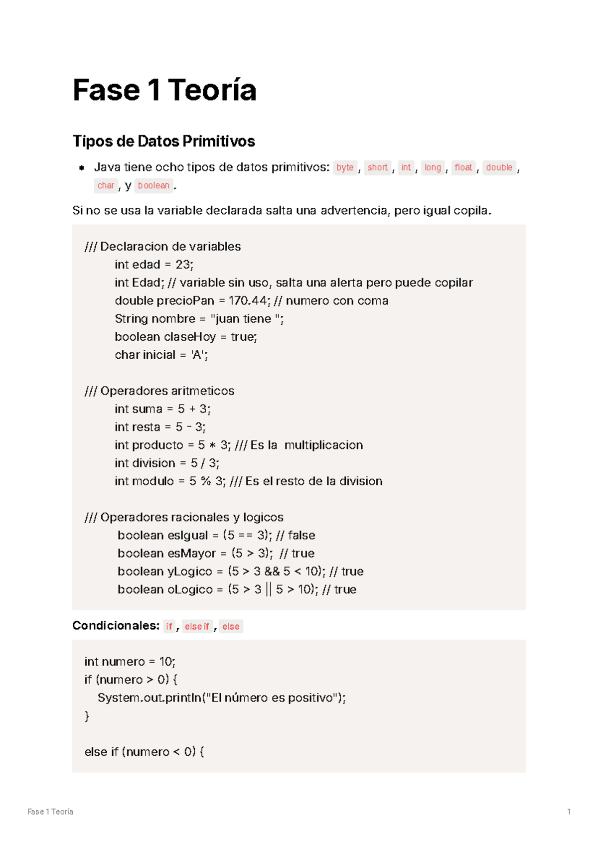 Teoría de Tipos de Datos Primitivos en Java - Fase 1 - Studocu
