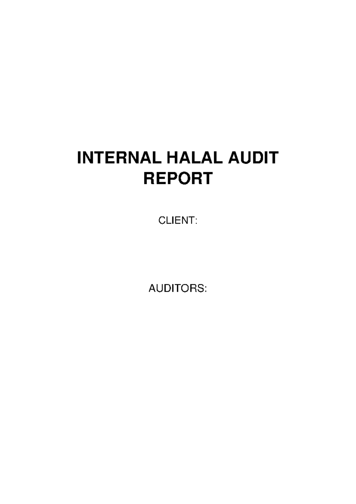 INTERNAL HALAL AUDIT REPORT TEMPLATE - TRAINING - Studocu