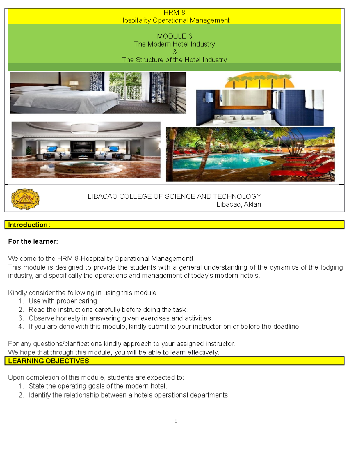 HRM 8 Module 3: Navigating the Modern Hotel Industry - Studocu