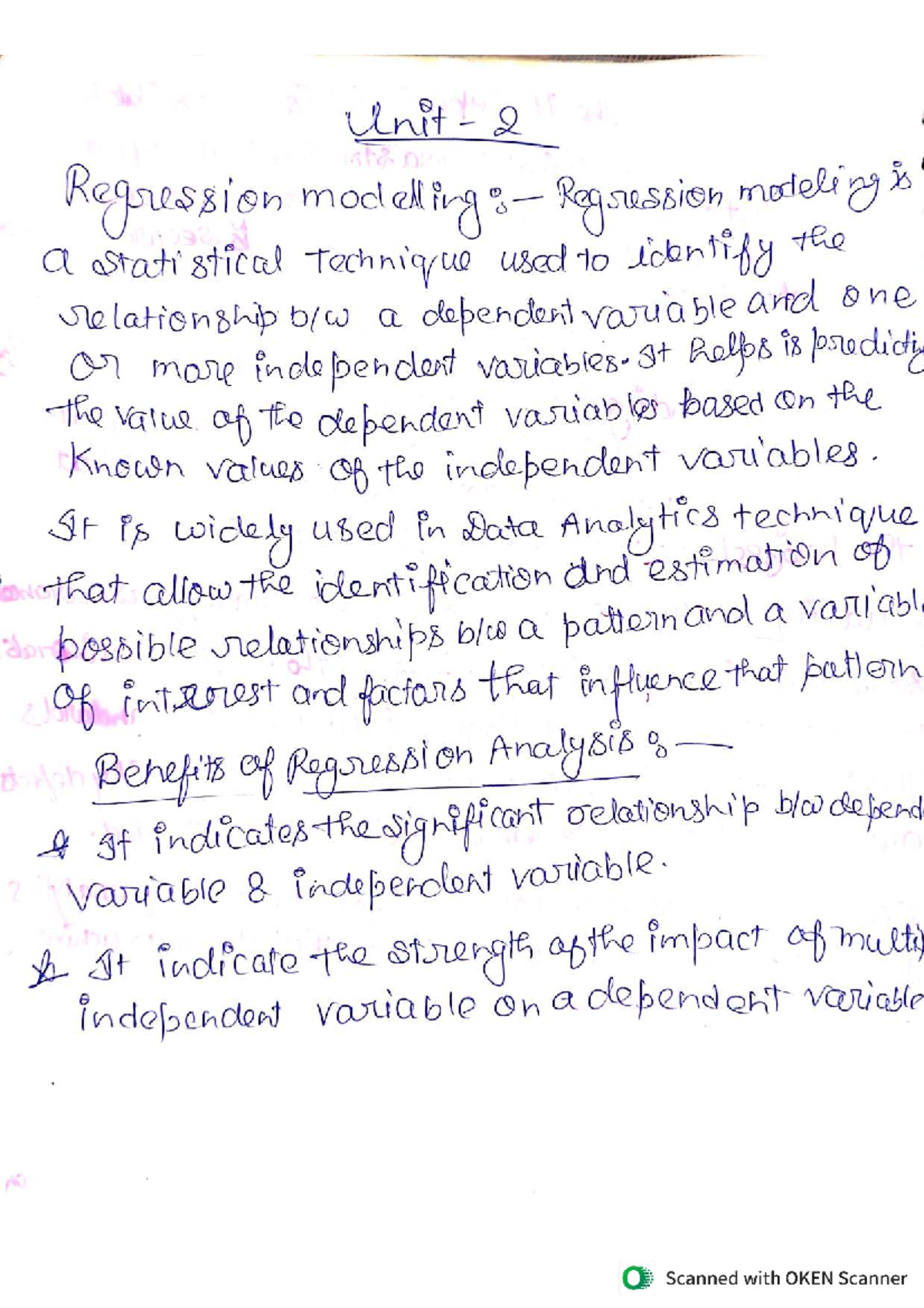 Unit 1: Regression Modeling Techniques in Data Analytics - Studocu