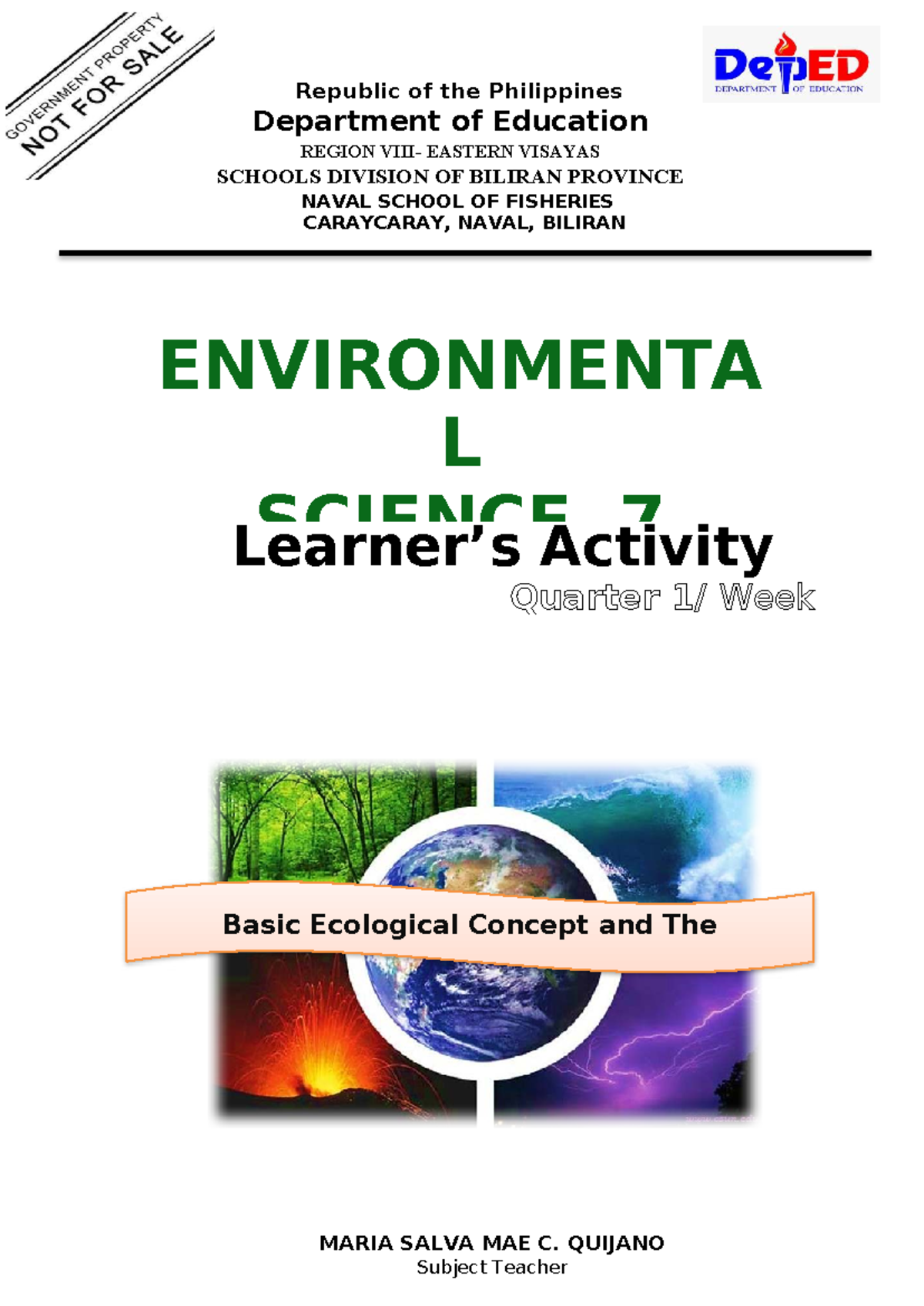 Environmental Science 7: Basic Ecological Concepts (Quarter 1) - Studocu