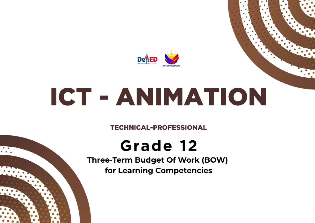 G12 ICT Animation: Budget of Work for Learning Competencies - Studocu