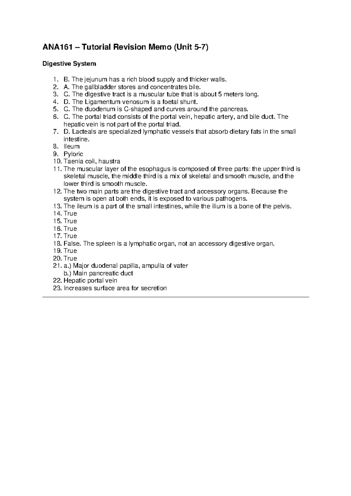 ANA161 – Digestive, Endocrine & Reproductive Systems Revision Memo ...