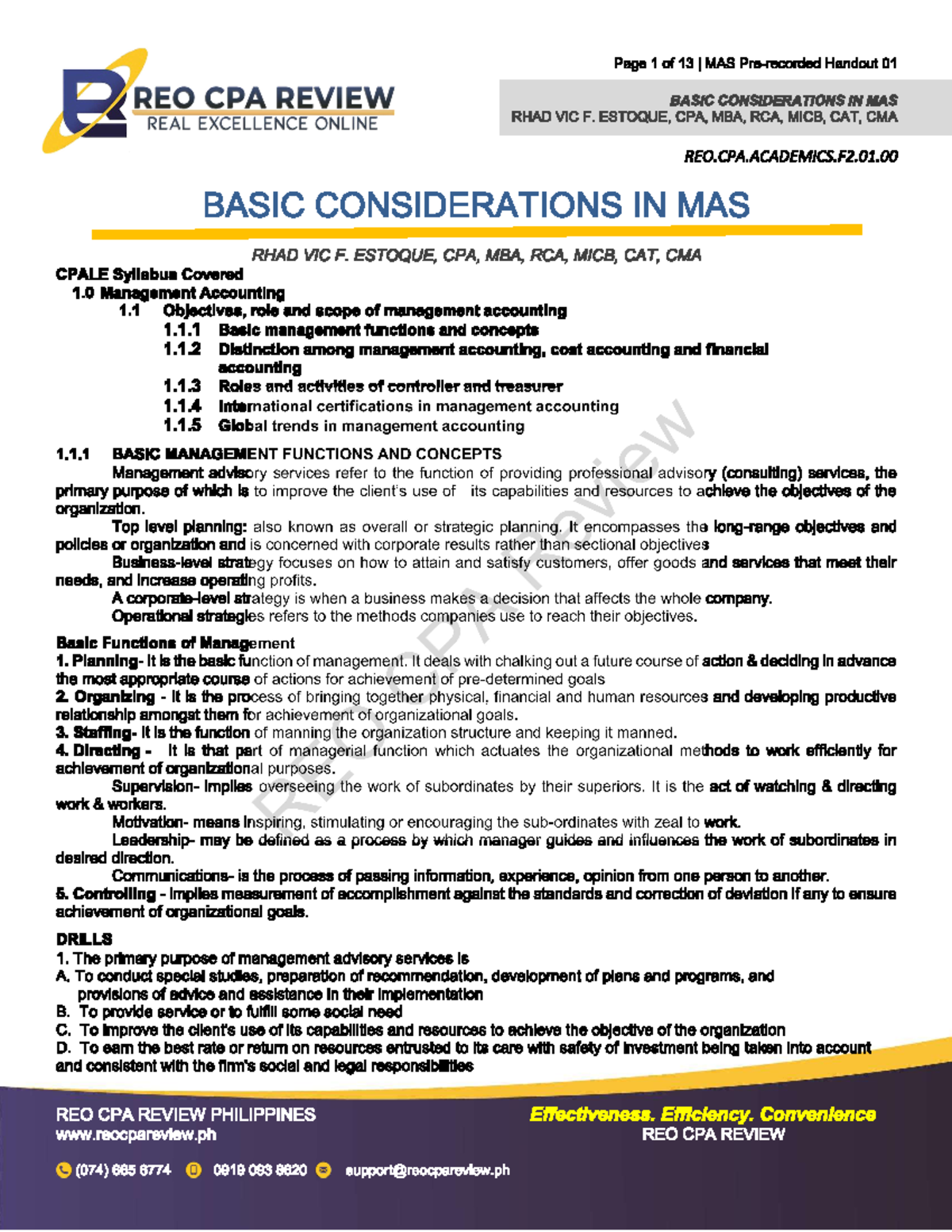 01-REO-PRO-9th-Batch Basic Considerations in Management Accounting ...