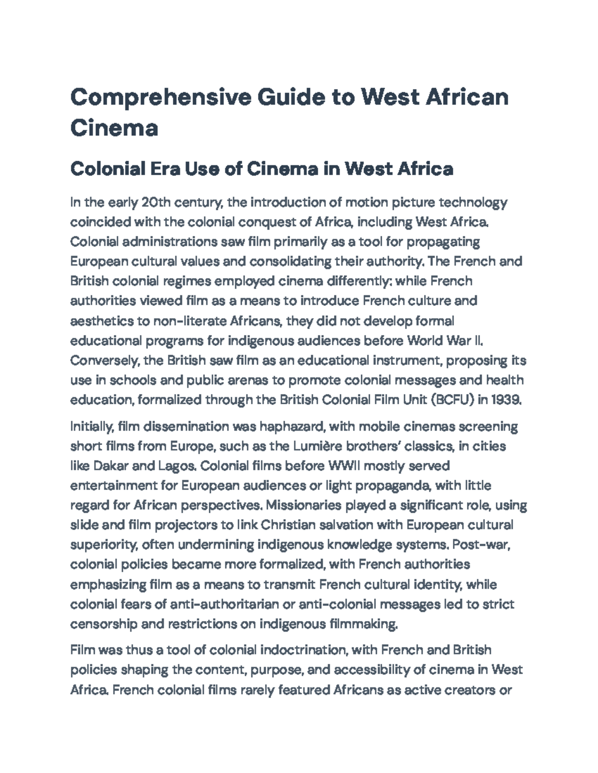 A Comprehensive Overview of West African Cinema: Colonial to Modern ...