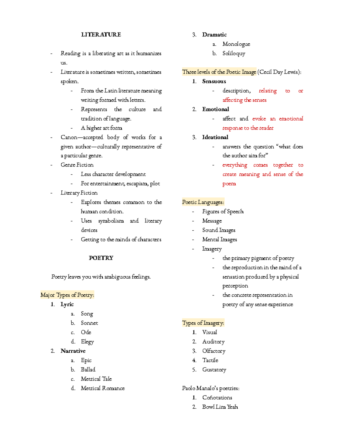 MWL Literature Review: Exploring Genres, Forms, and Poetry Types - Studocu