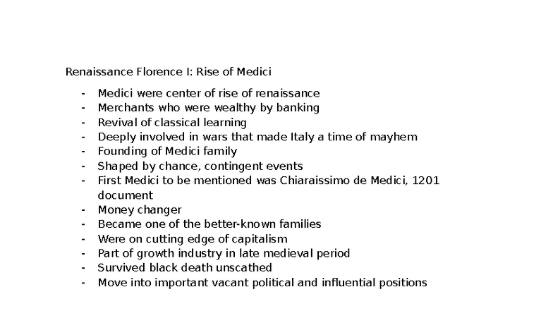 HIST: Renaissance Florence I - The Rise of the Medici Family - Studocu