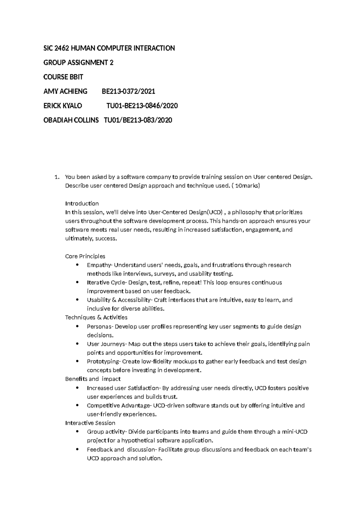 SIC 2462 Human Computer Interaction Group Assignment 2: UCD Techniques ...