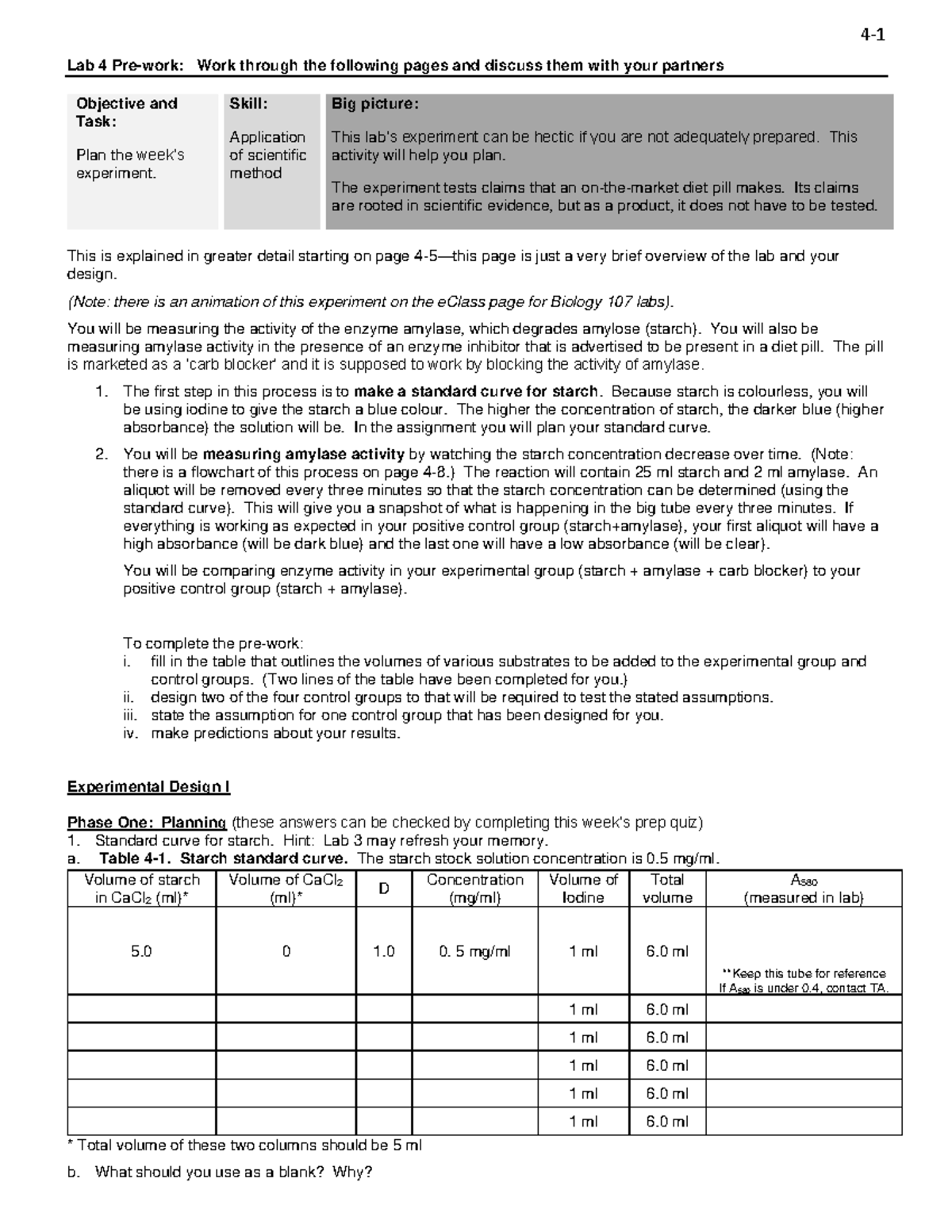 F 4 Enzymes 21-22 - Biol 107 lab assignments. - Lab 4 Pre-work: Work ...
