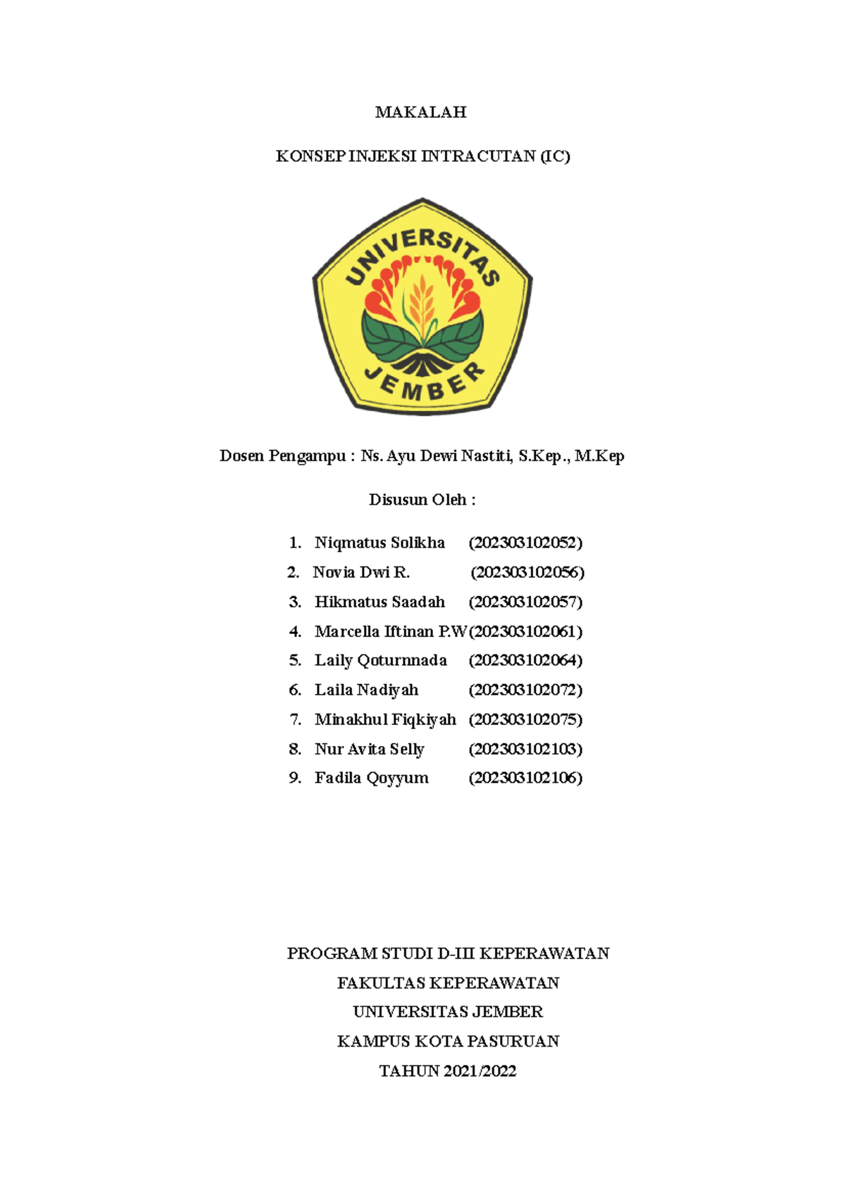 Makalah Konsep Injeksi Intrakutan (IC) dalam Farmakologi D-III ...