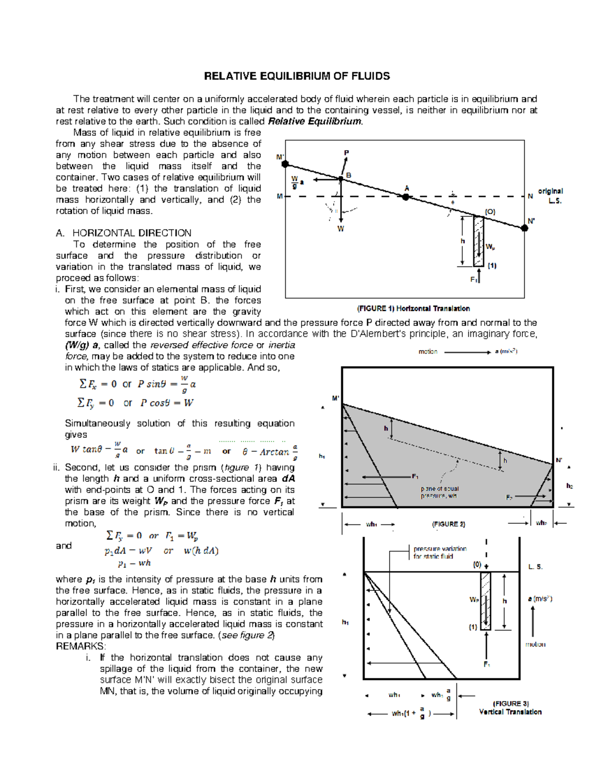 Relative Equilibrium of Liquids: Sample Problems & Solutions - Studocu