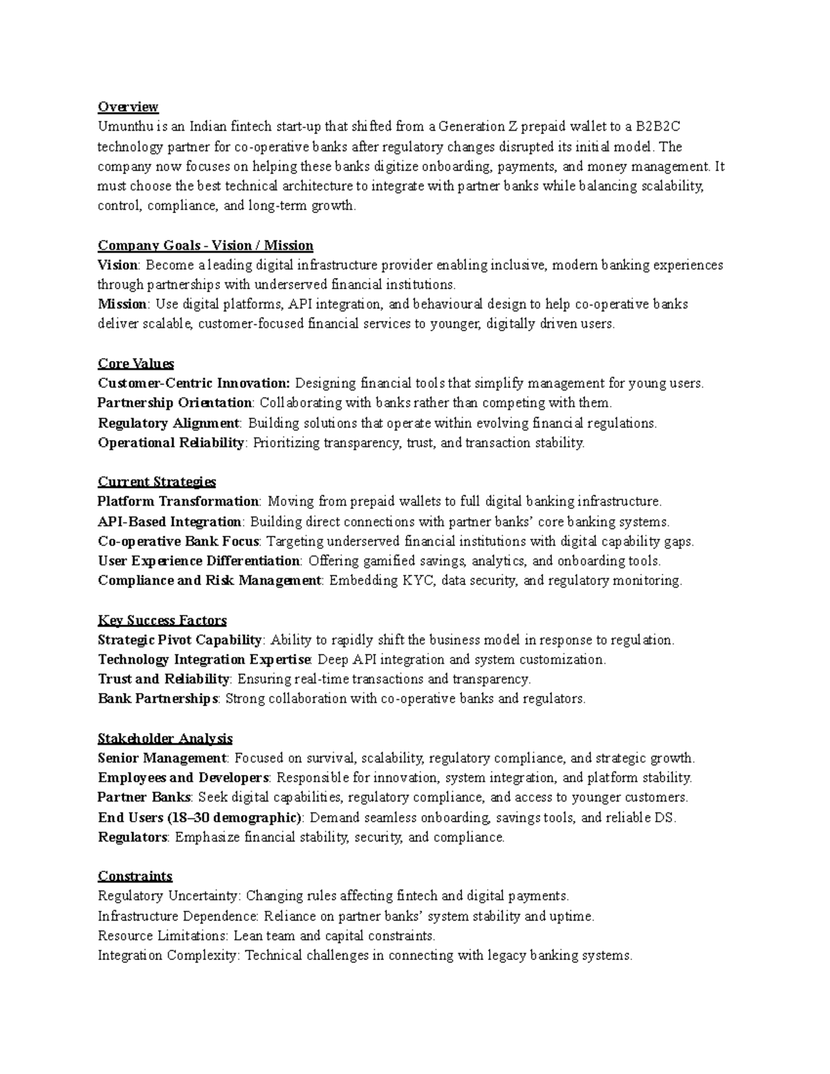 MGAC70 - Weekly Case Note 4: Umunthu's Strategic Shift in Fintech - Studocu