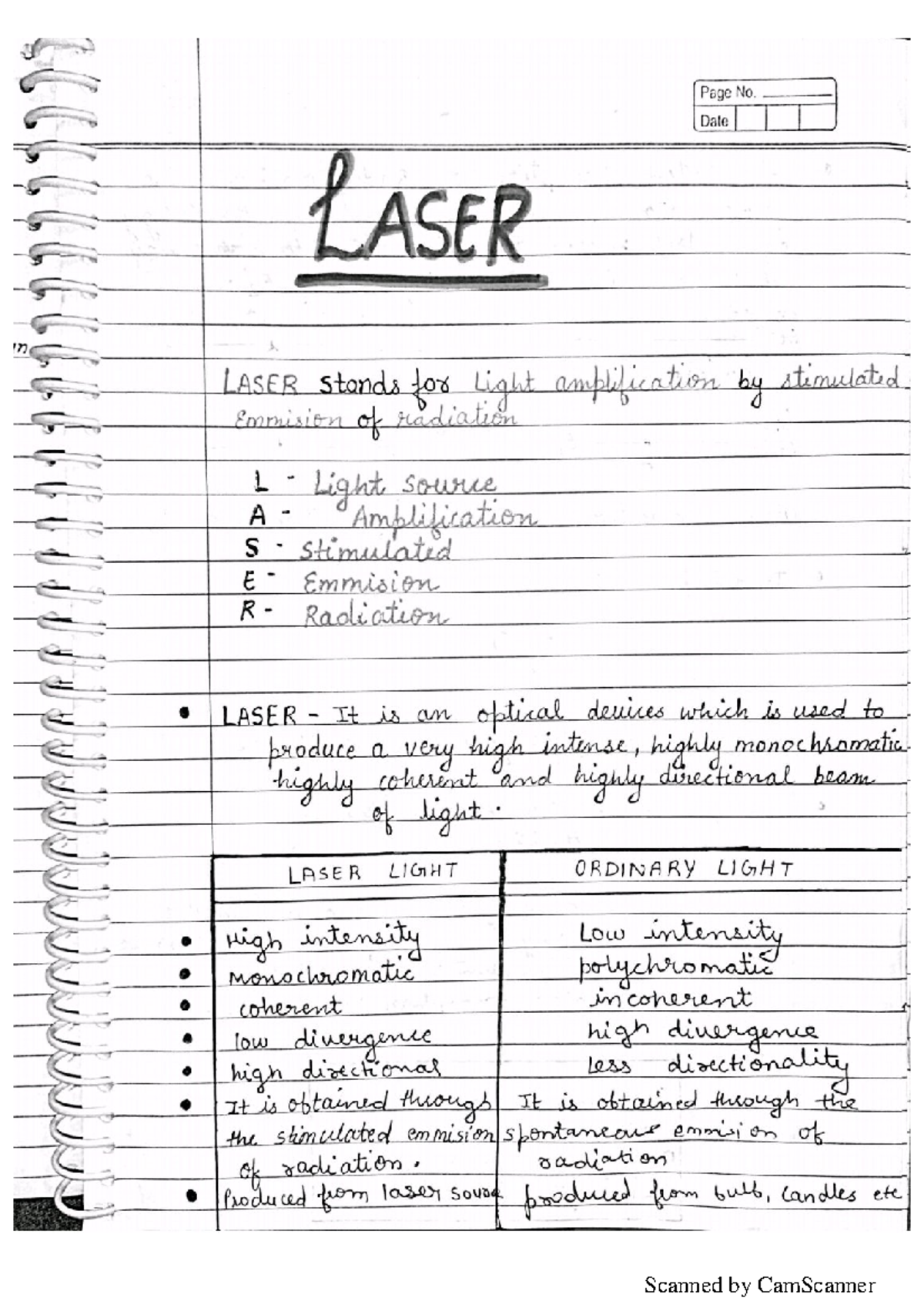 Laser(1) 250301 214547 - Page No. Date LASER LASER stands for Light ...