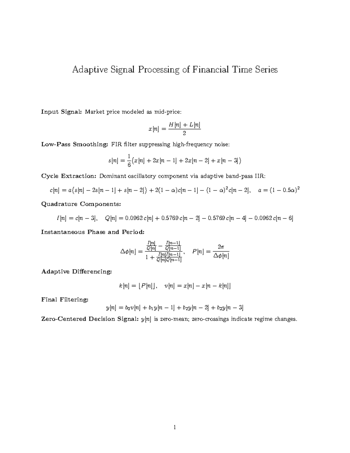 S1 - finance - Adaptive Signal Processing of Financial Time Series Input Signal: Market price ...