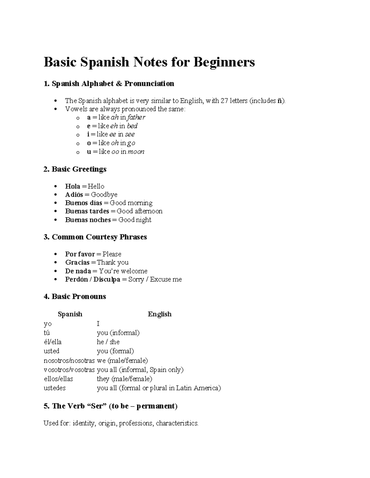 Basic Spanish Notes for Beginners: Essential Vocabulary & Grammar - Studocu
