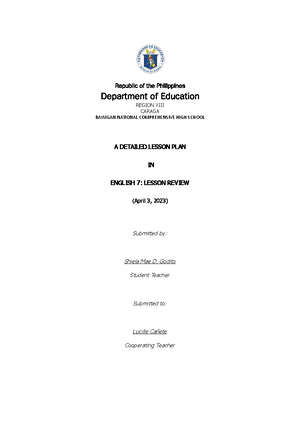 Infinitives DLP - LESSON PLAN - Republic of the Philippines Department ...