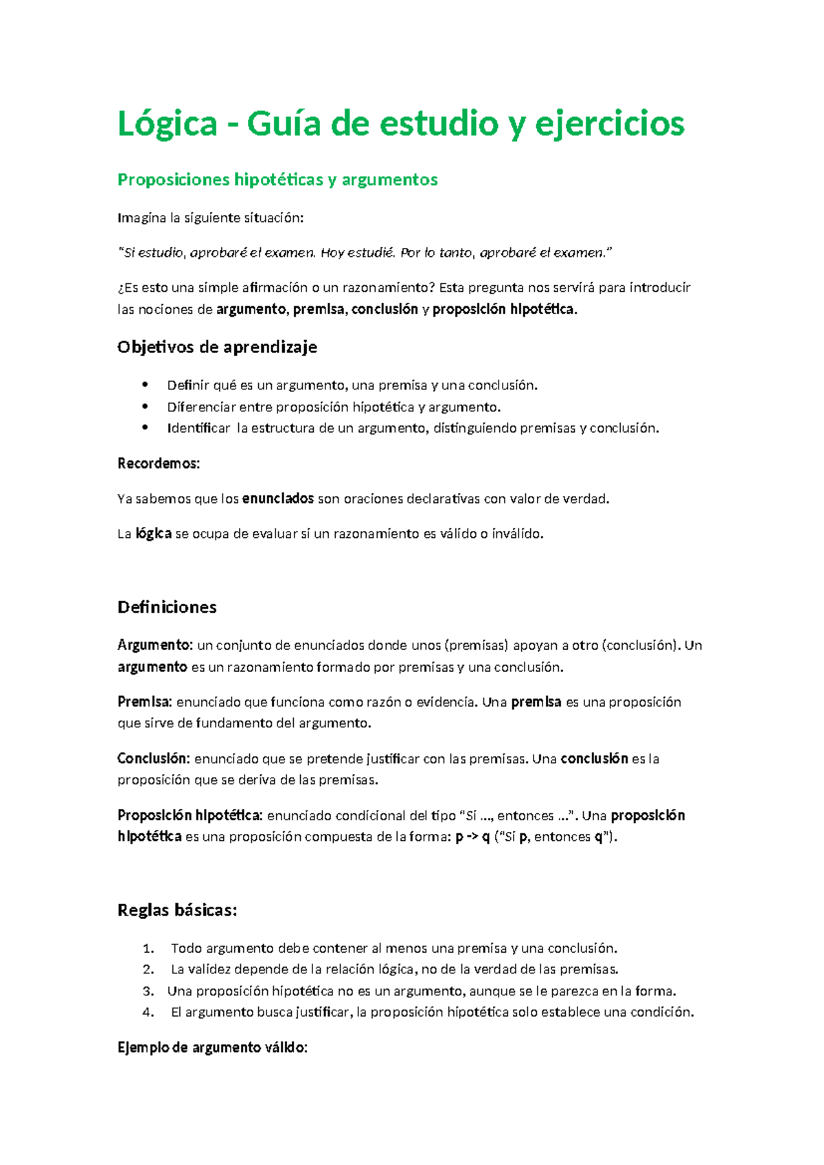 Guía de Estudio: Lógica y Proposiciones Hipotéticas - 02 LOG - Studocu