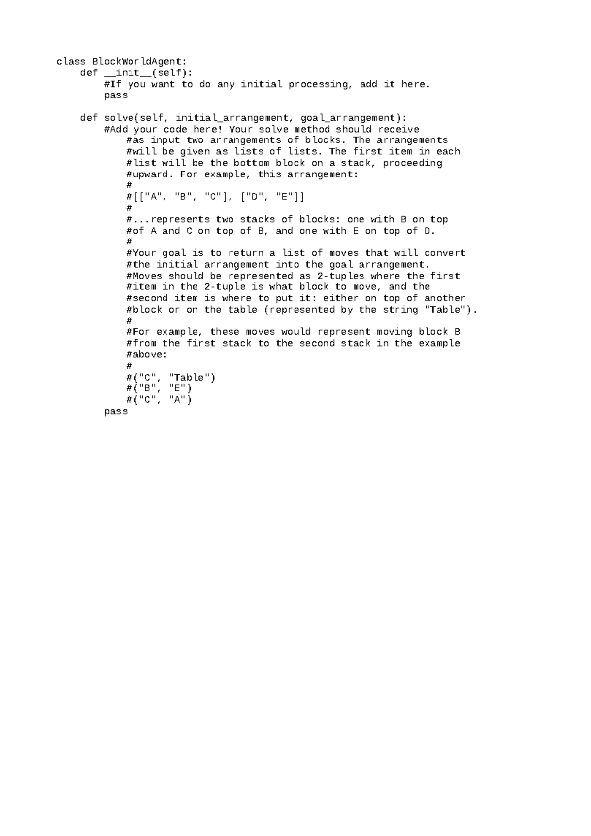 CS101: Block World Agent - Code Implementation and Solution - Studocu