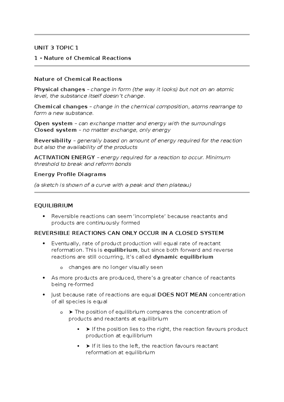 UNIT 3 Topic 1: Nature of Chemical Reactions and Equilibrium Concepts ...
